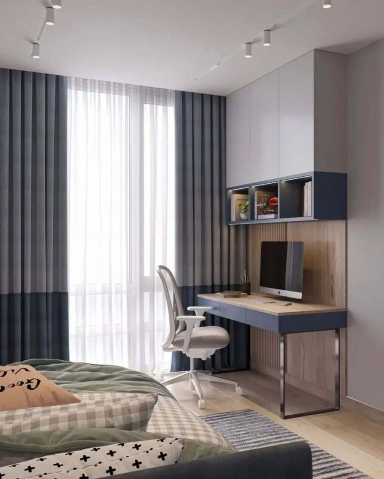 21+ Stylish Bedroom Office Ideas For Productive Remote Work - Evinco Design